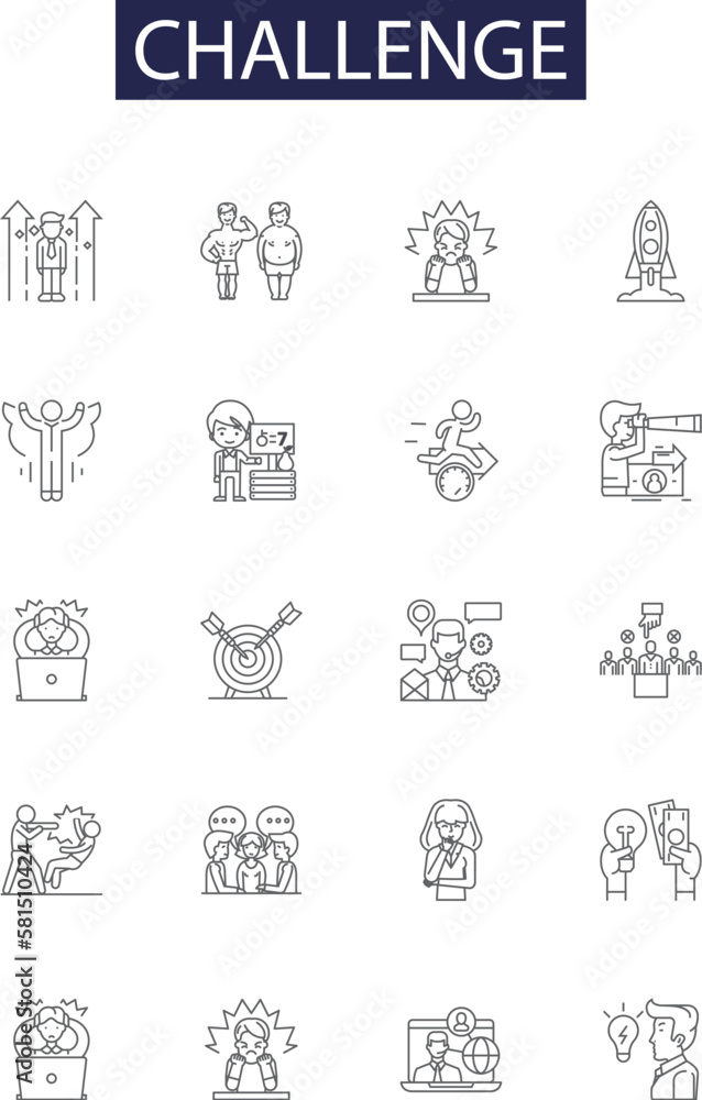 Challenge line vector icons and signs. Dare, Prove, Struggl, Test ...