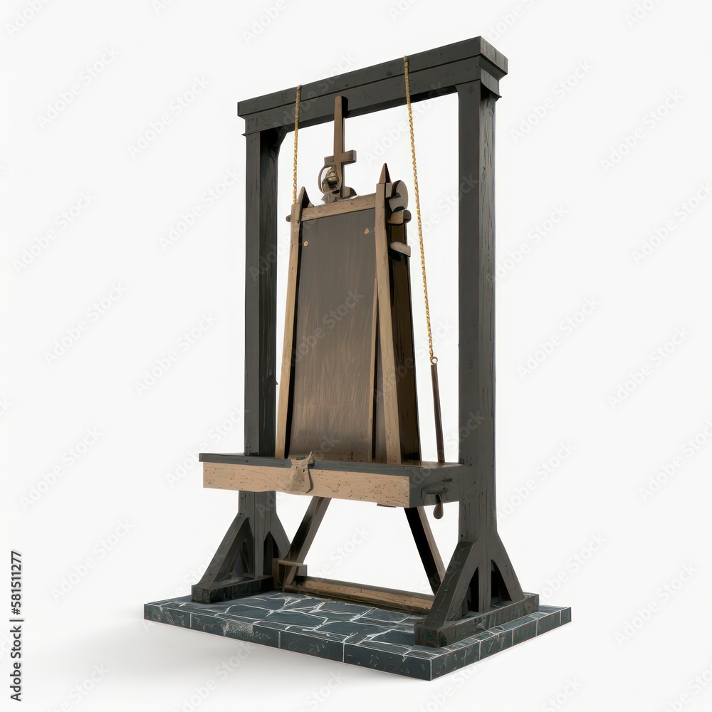 Guillotine, a historical execution device with sharp blade, associated ...