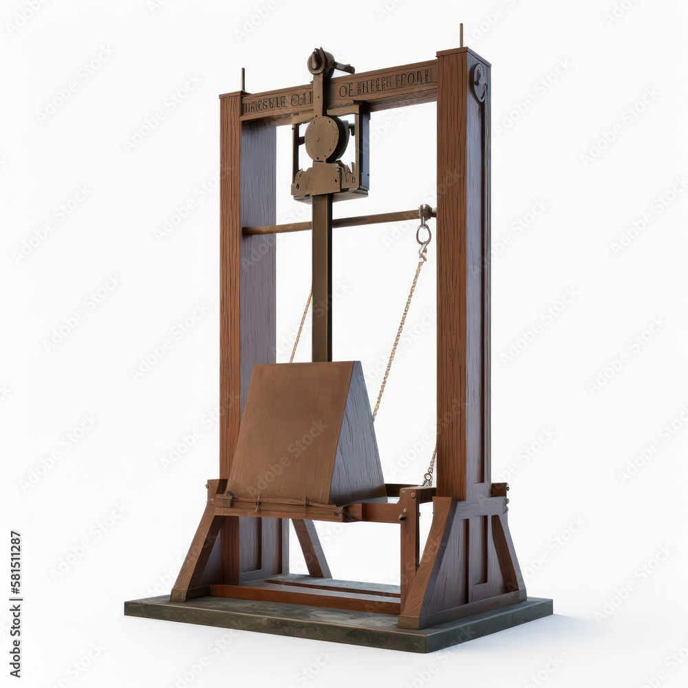 Guillotine, a historical execution device with sharp blade, associated ...