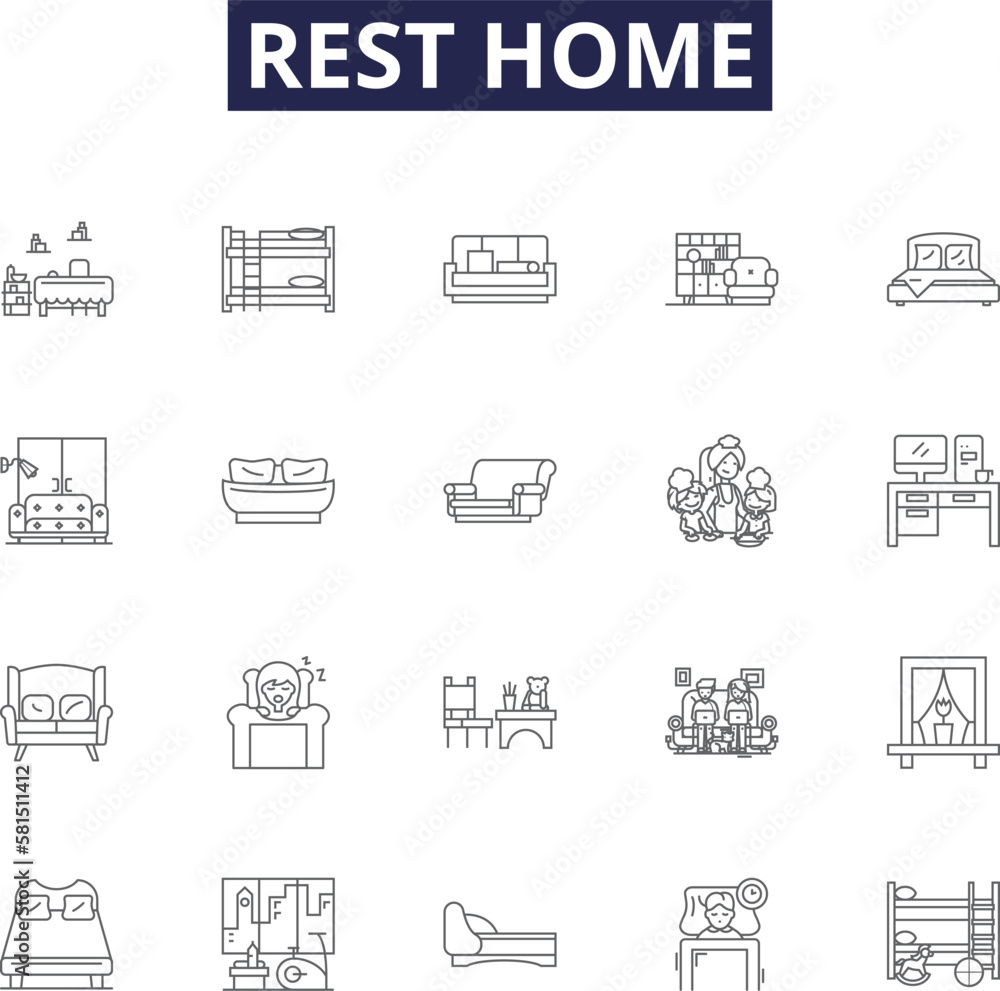 Vetor de Rest home line vector icons and signs. Home, Care, Elderly ...