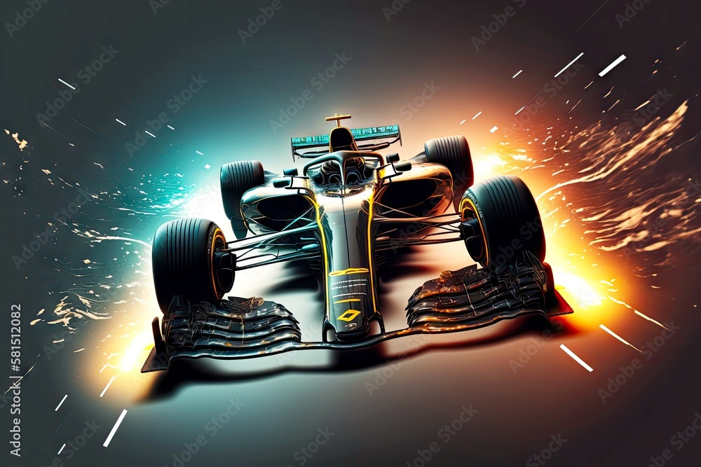 formula 1 sports car racing car on race track in light of spotlights ...
