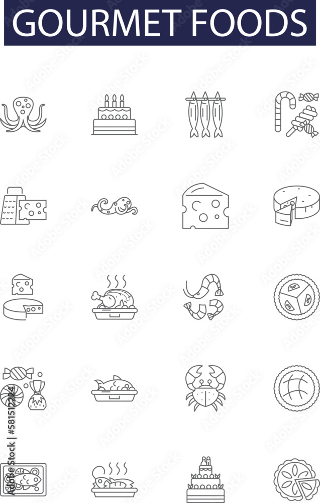 Gourmet foods line vector icons and signs. foods, organic, exotic ...