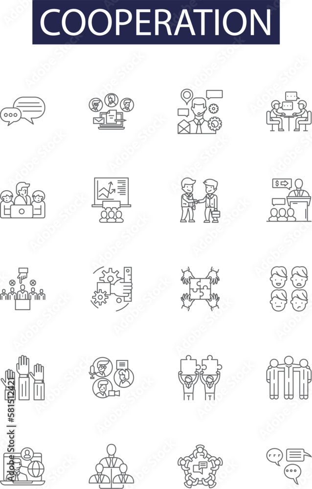 Cooperation line vector icons and signs. fellowship, unity, harmony ...