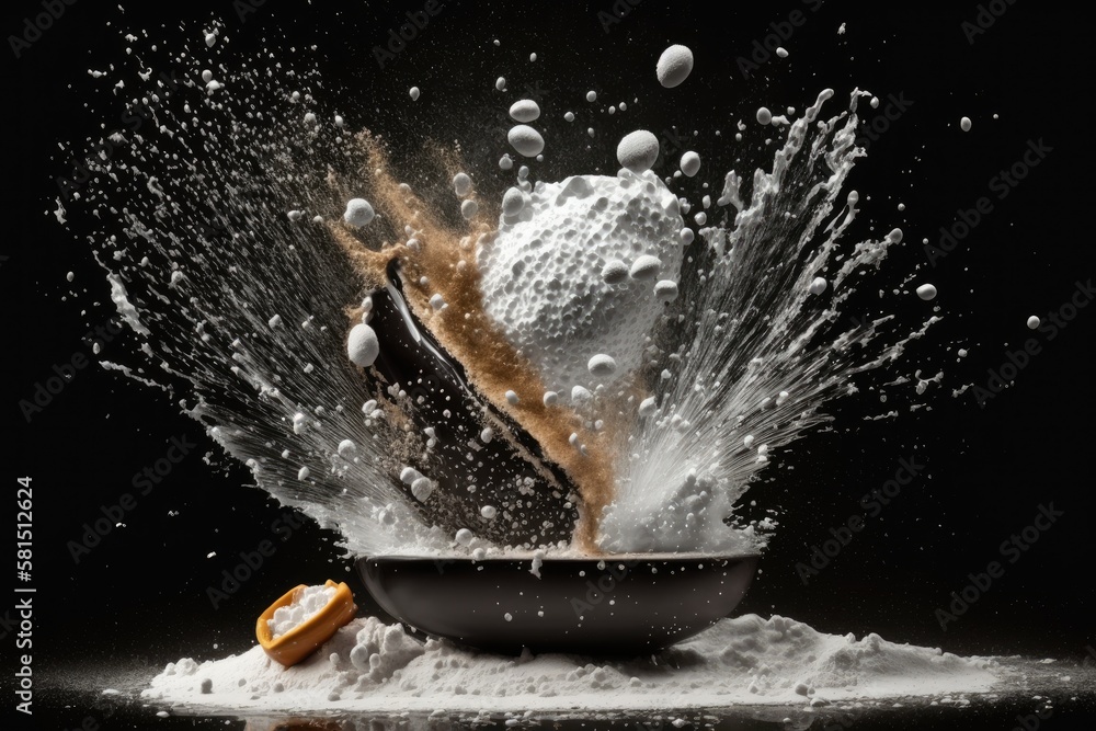 Black background with fine sea salt splash explosion, stop motion ...