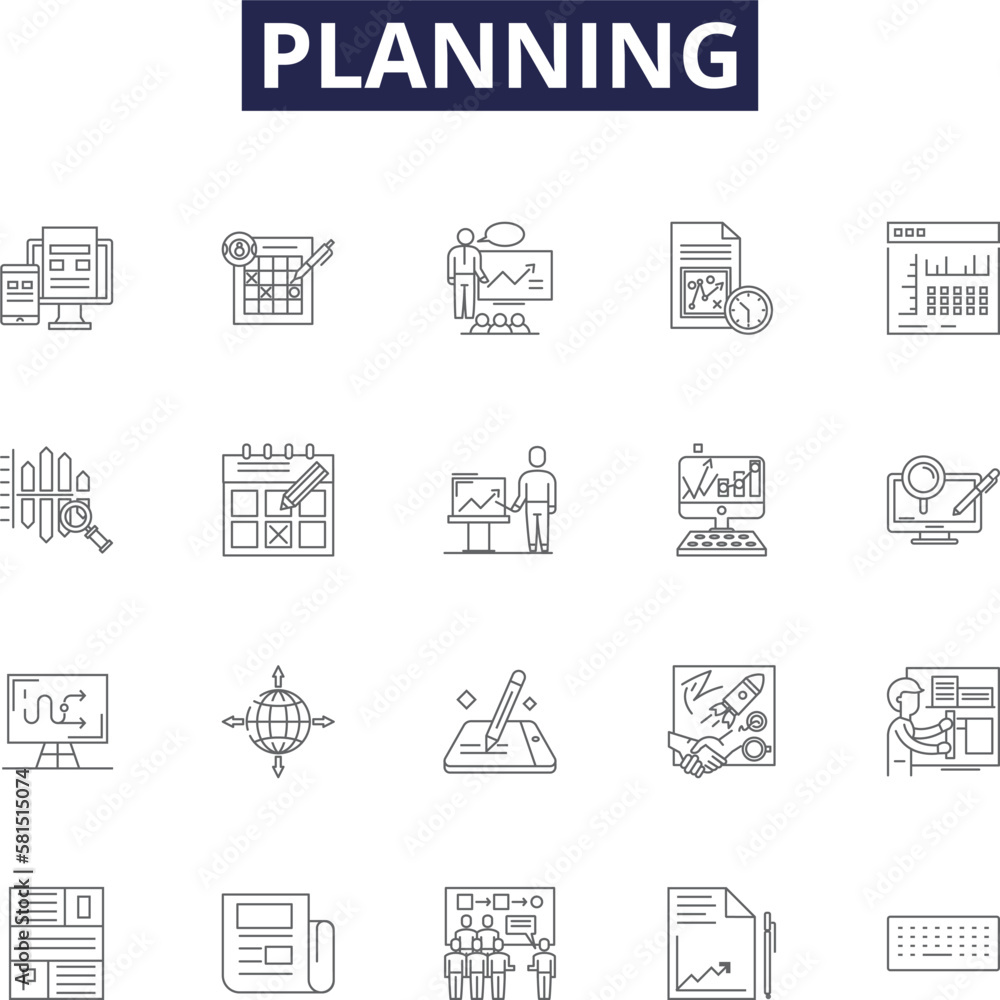 Planning line vector icons and signs. Charting, Scheduling, Estimating ...