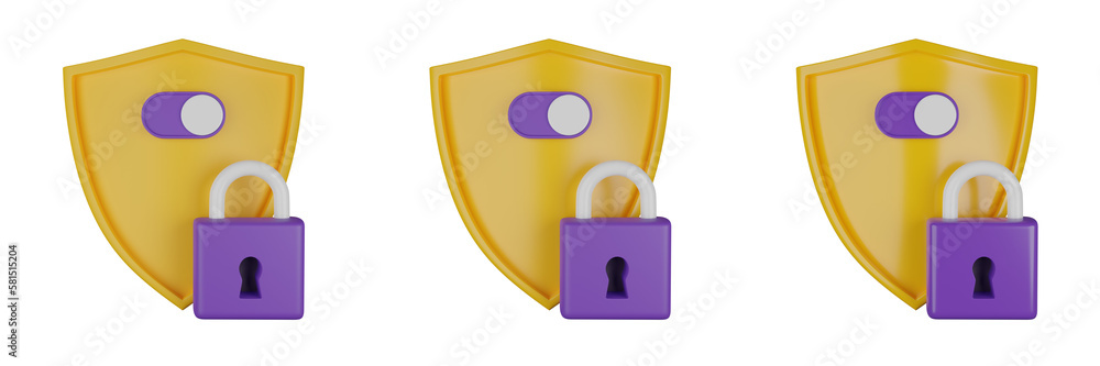 3d Shield Secure Icon Lock Password Authentication Render Concept Secret Personal Data