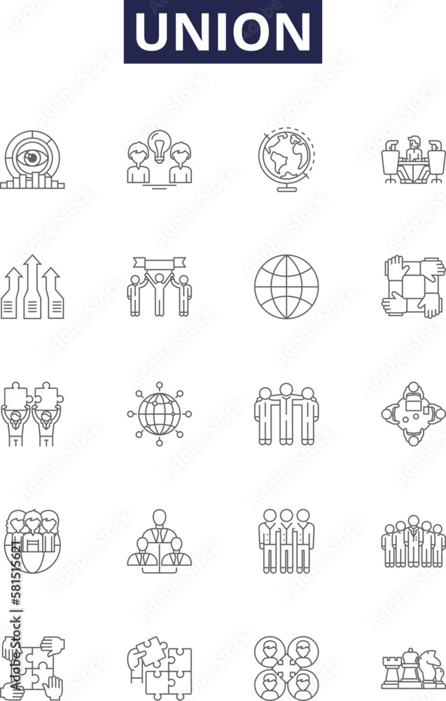 Union line vector icons and signs. Alliance, Unity, Combine, Federal ...