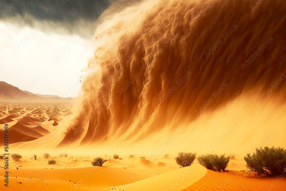 large sand storm formed over desert dune natural disaster , made with ...