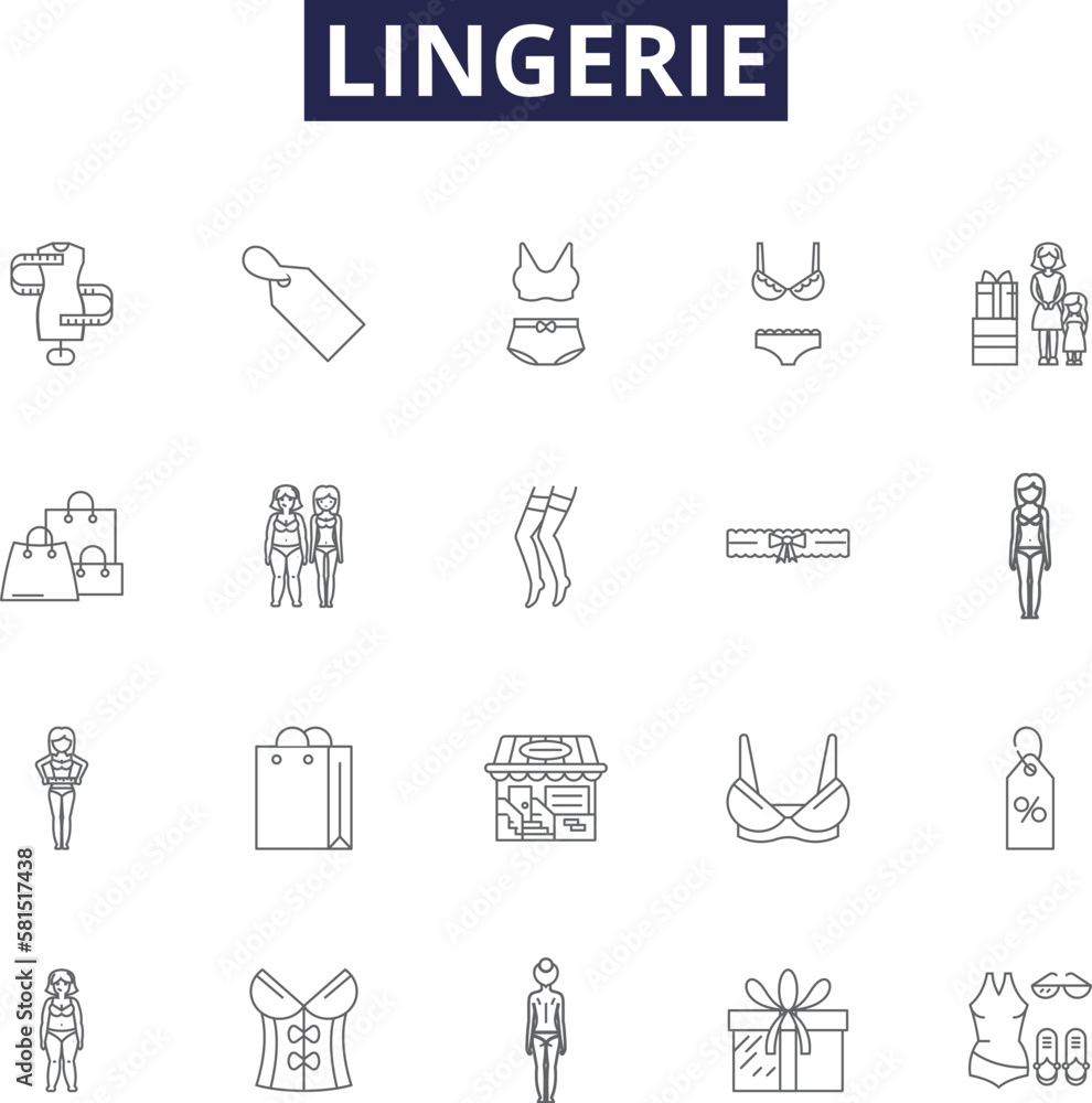 Lingerie line vector icons and signs. Sheer, Satin, Frilly, Sexy, Silk ...