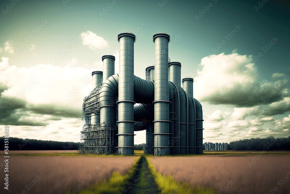 massive working pipes from nuclear reactor at nuclear power plant ...