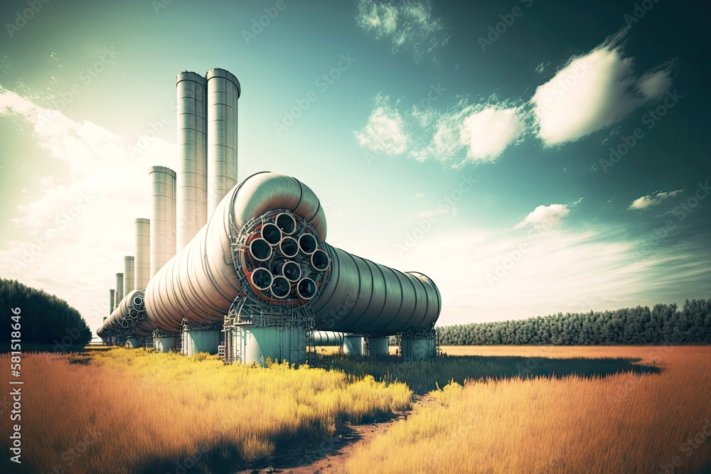 massive working pipes from nuclear reactor at nuclear power plant ...