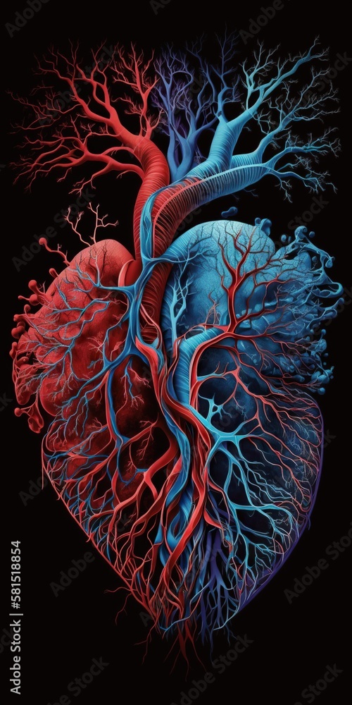 circulation of blood with red and blue veins and arteries arranged in ...