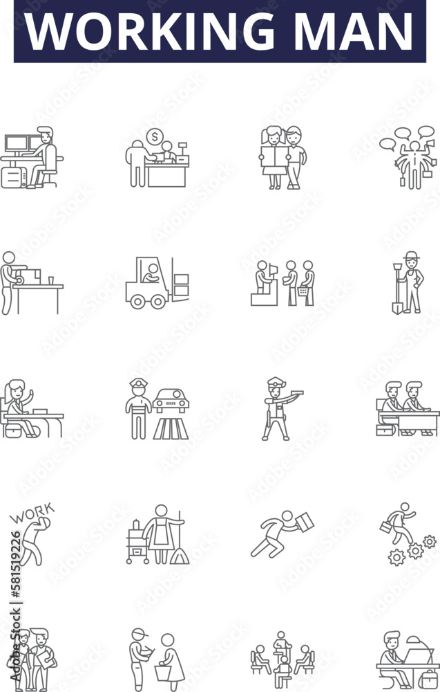 Working man line vector icons and signs. Worker, Employed, Manual ...