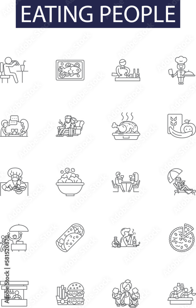 Eating people line vector icons and signs. Devouring, Consuming, Dining ...