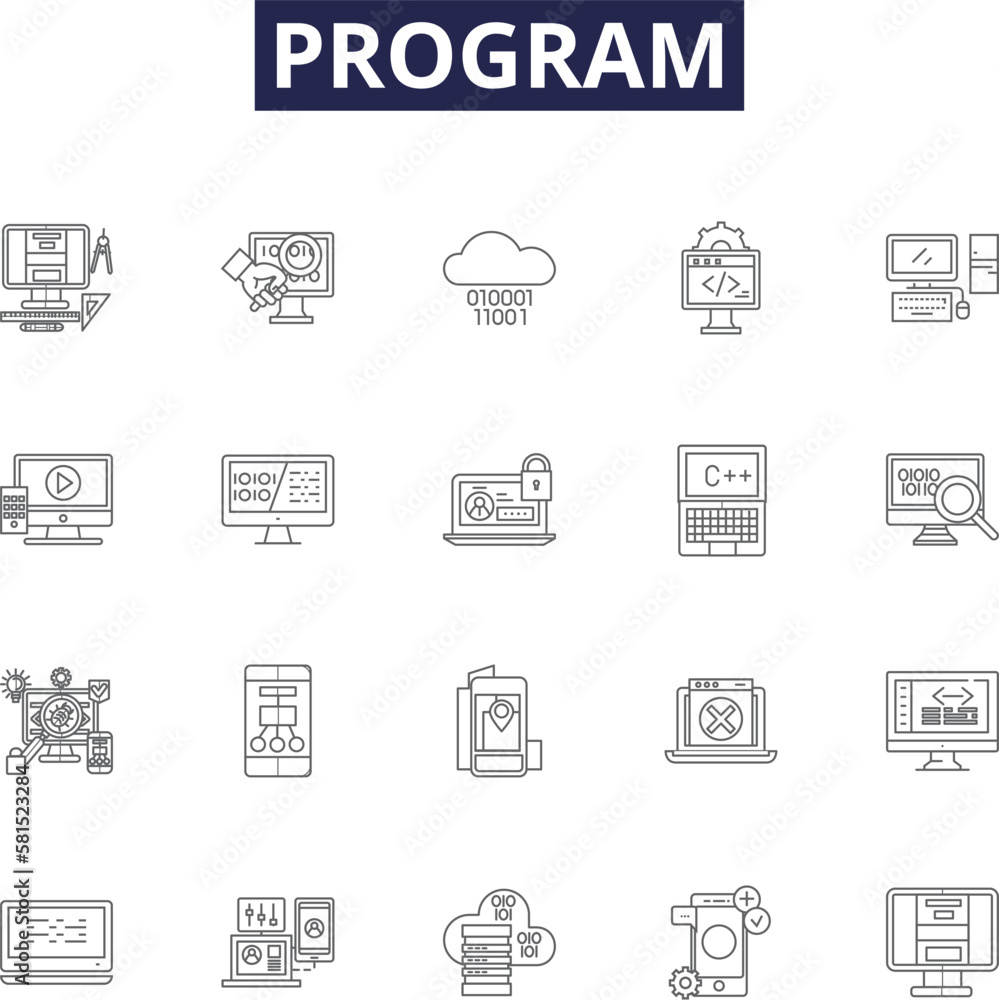 Program line vector icons and signs. Script, Compile, Run, Execute ... Program line vector icons and signs. Script, Compile, Run, Execute ...
