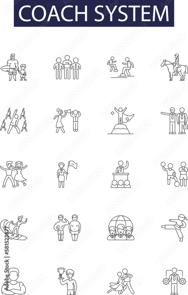 Vetor de Coach system line vector icons and signs. System, Instruction ... Vetor de Coach system line vector icons and signs. System, Instruction ...