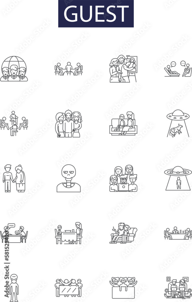 Guest line vector icons and signs. Invitee, Host, Traveller, Stranger ...
