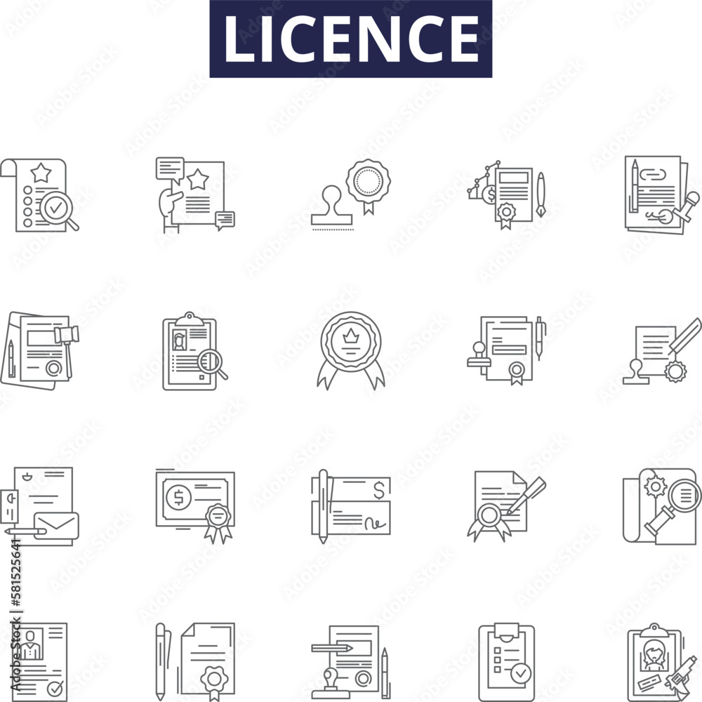 Vetor de Licence line vector icons and signs. Authorization ...