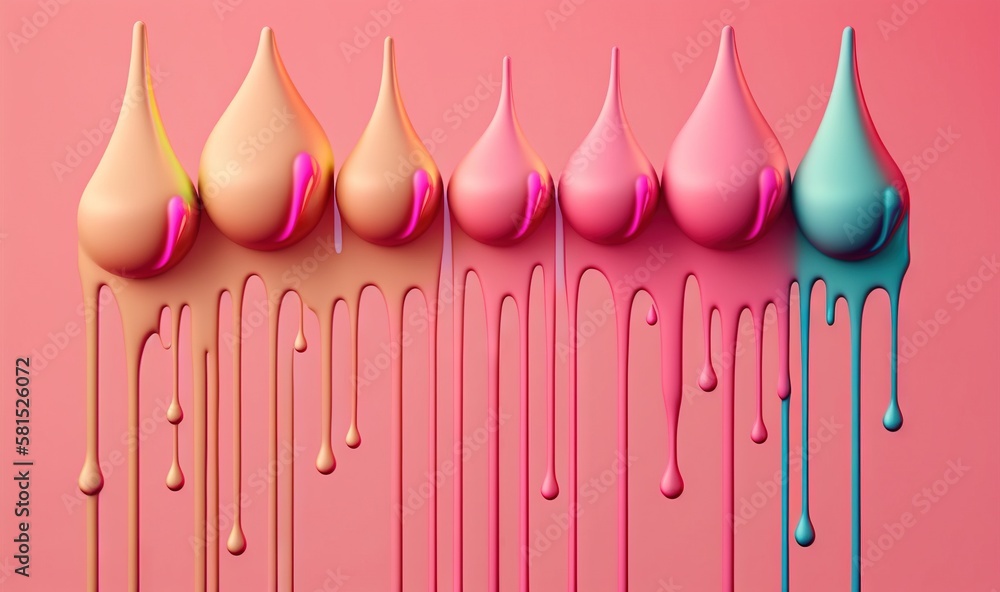 a row of different colored drips on a pink background with pink and ...