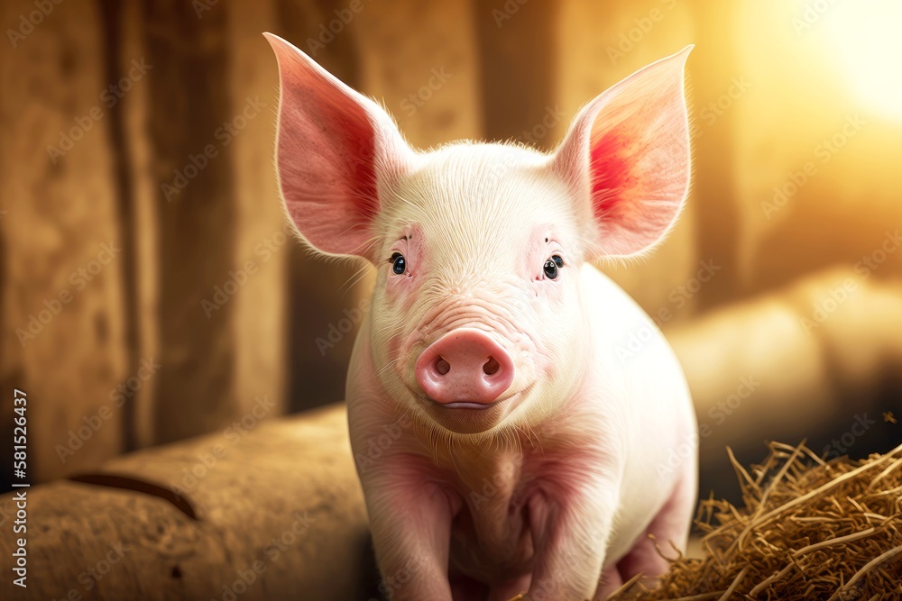 piglet with pink ears on pig farm for raising pigs, created with ...