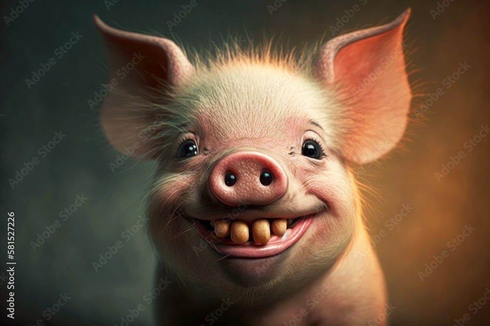 funny piglet image with teeth and smiling muzzle, created with ...