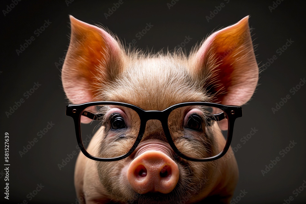 funny image of domestic piglet with smart look in glasses, created with ...