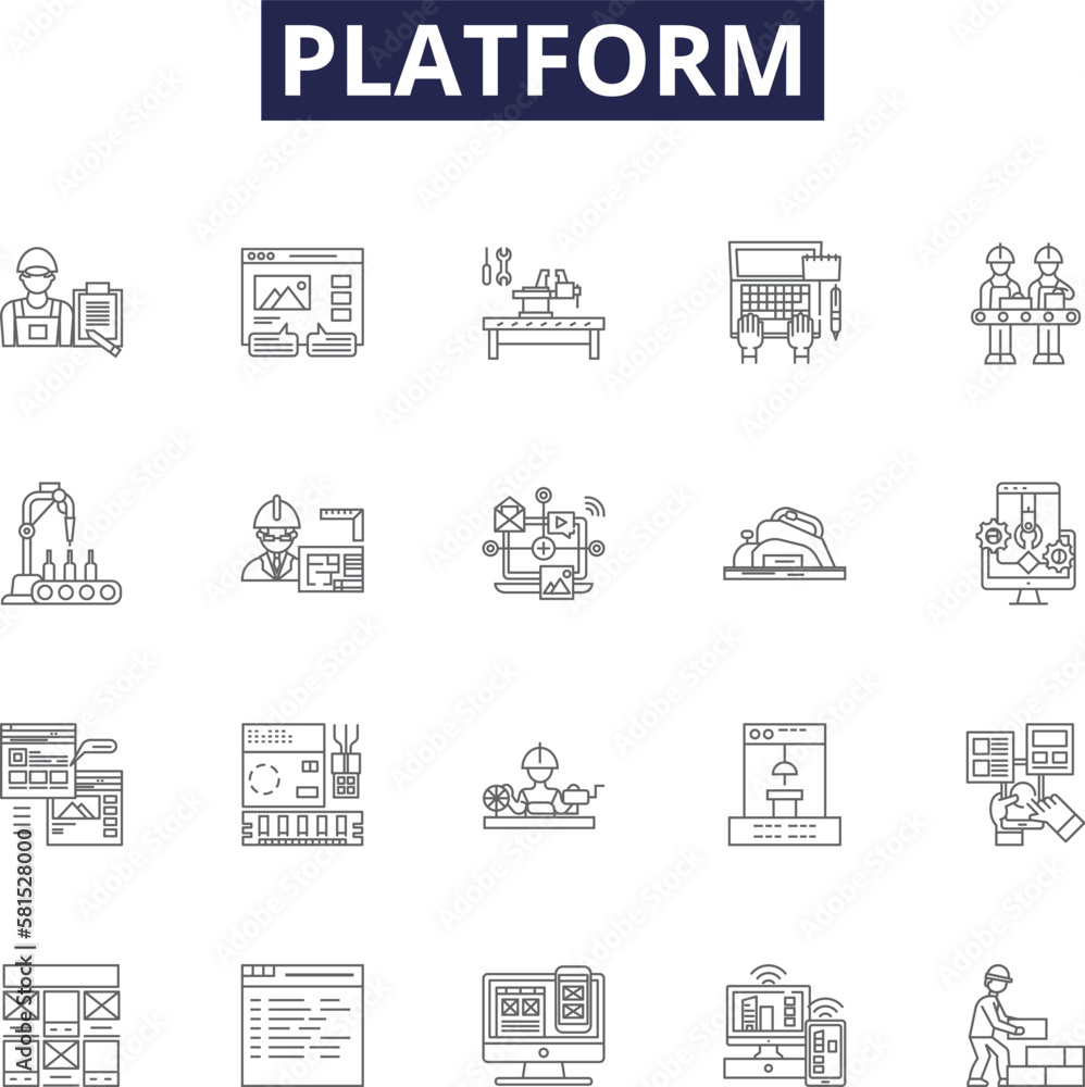 Platform line vector icons and signs. Technology, Interface, Network ...