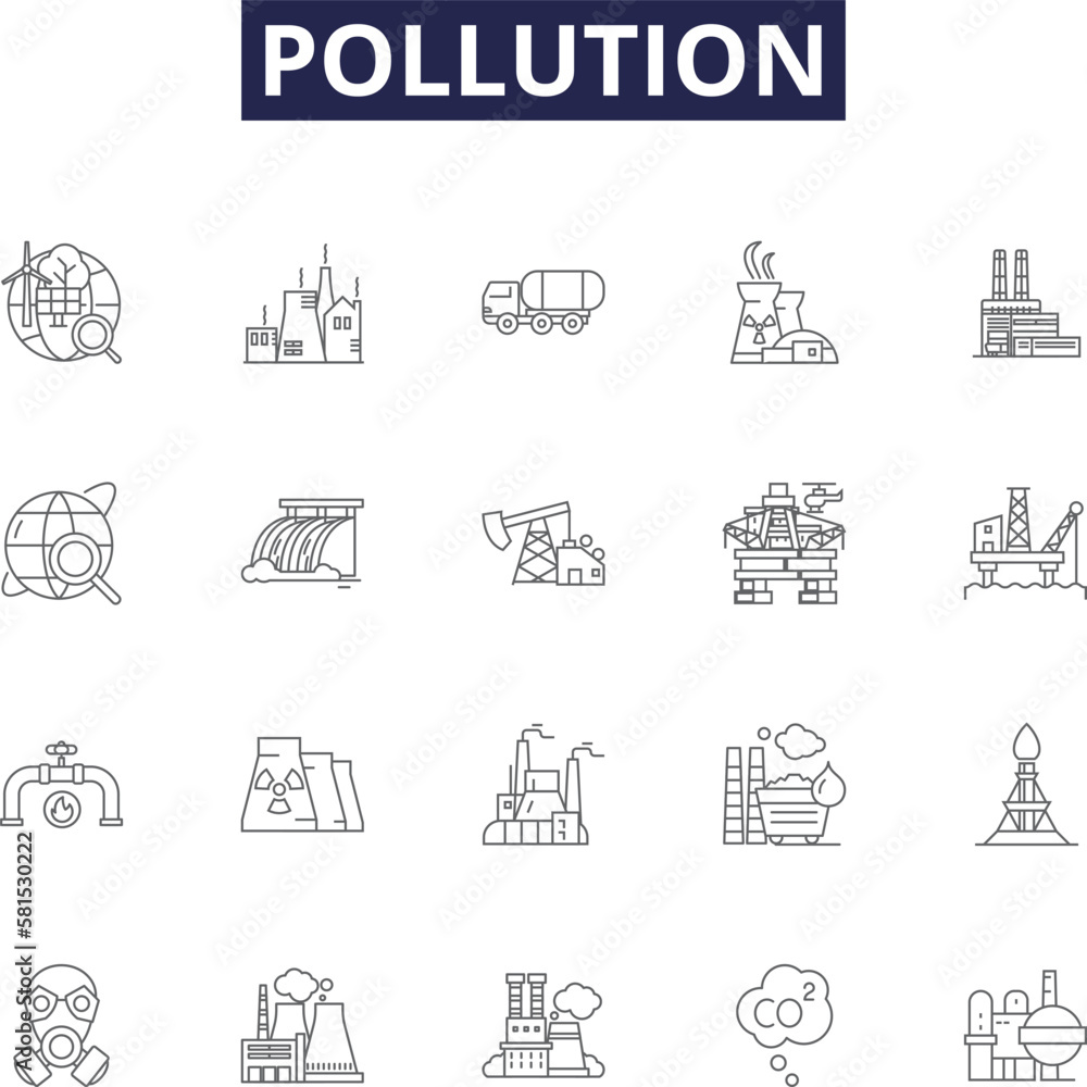 Pollution line vector icons and signs. Stench, Exhaust, Fumes, Gases ...