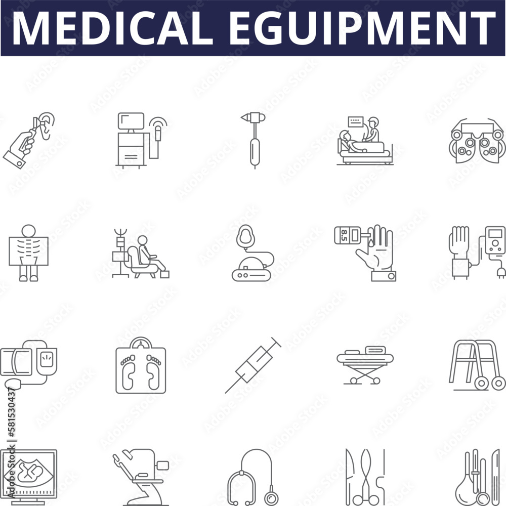 Medical eguipment line vector icons and signs. Equipment, Stethoscope ...