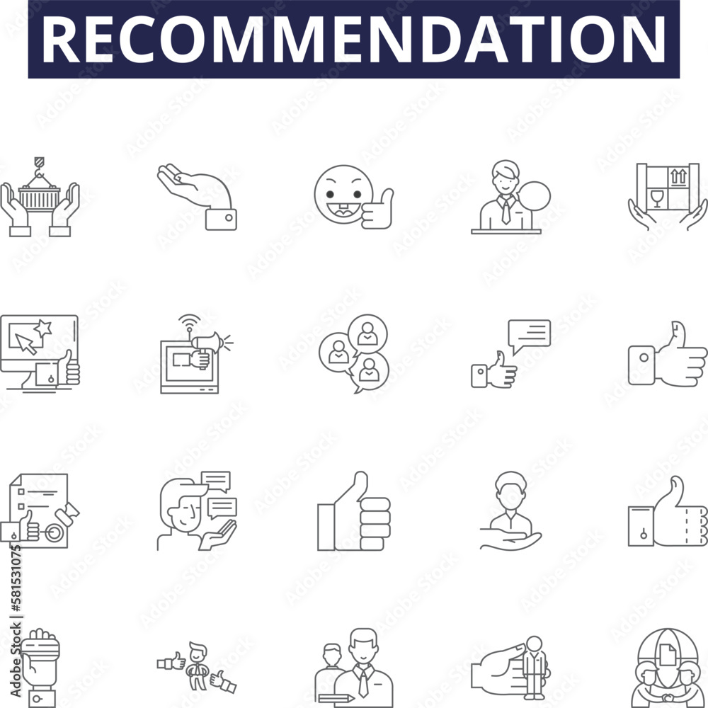 Recommendation line vector icons and signs. Endorsement, Proposition ...