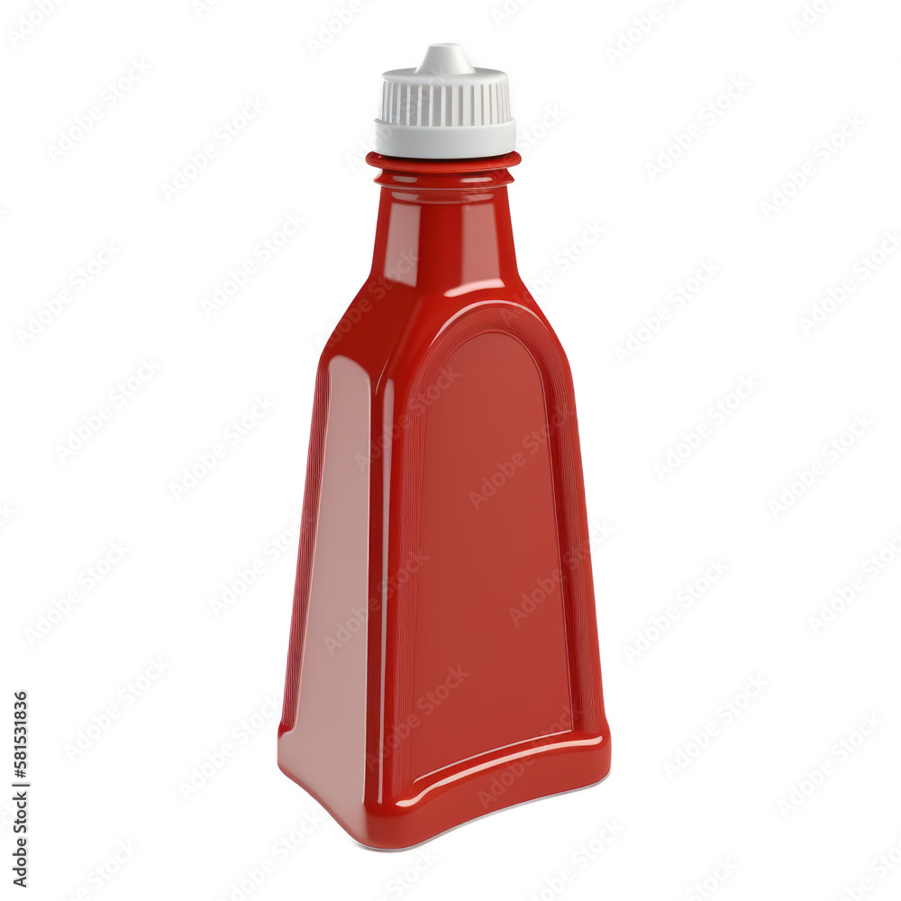 Red ketchup squeeze plastic bottle container with no label. Isolated ...
