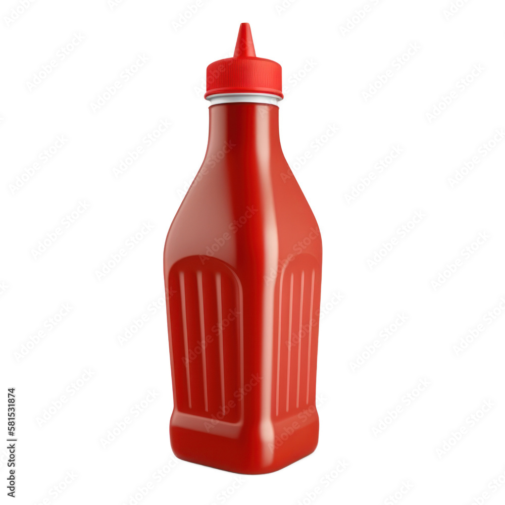 Red ketchup squeeze plastic bottle container with no label. Isolated ...