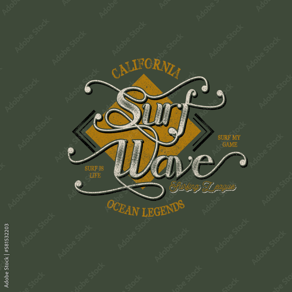 Vintage Surf theme typography t-shirt design print vector illustration ...