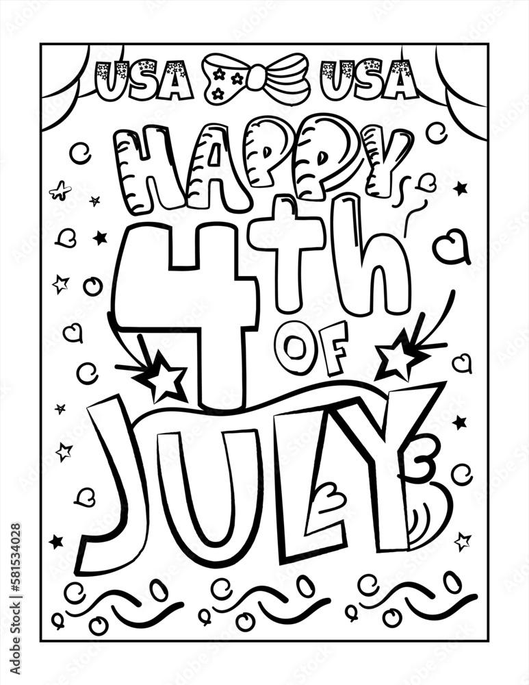 4th of July American Independence Day coloring page for kids and adults ...