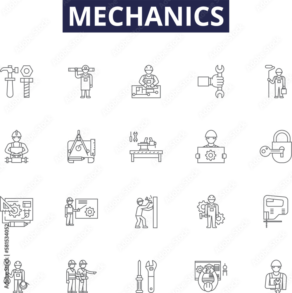 Mechanics line vector icons and signs. Repair, Maintenance, System ...