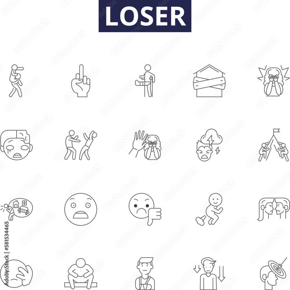 Loser line vector icons and signs. Unsuccessful, Inadequate ...