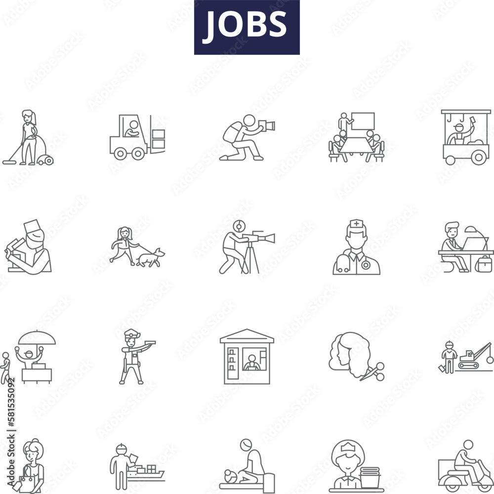 Jobs line vector icons and signs. Occupations, Employment, Career ...