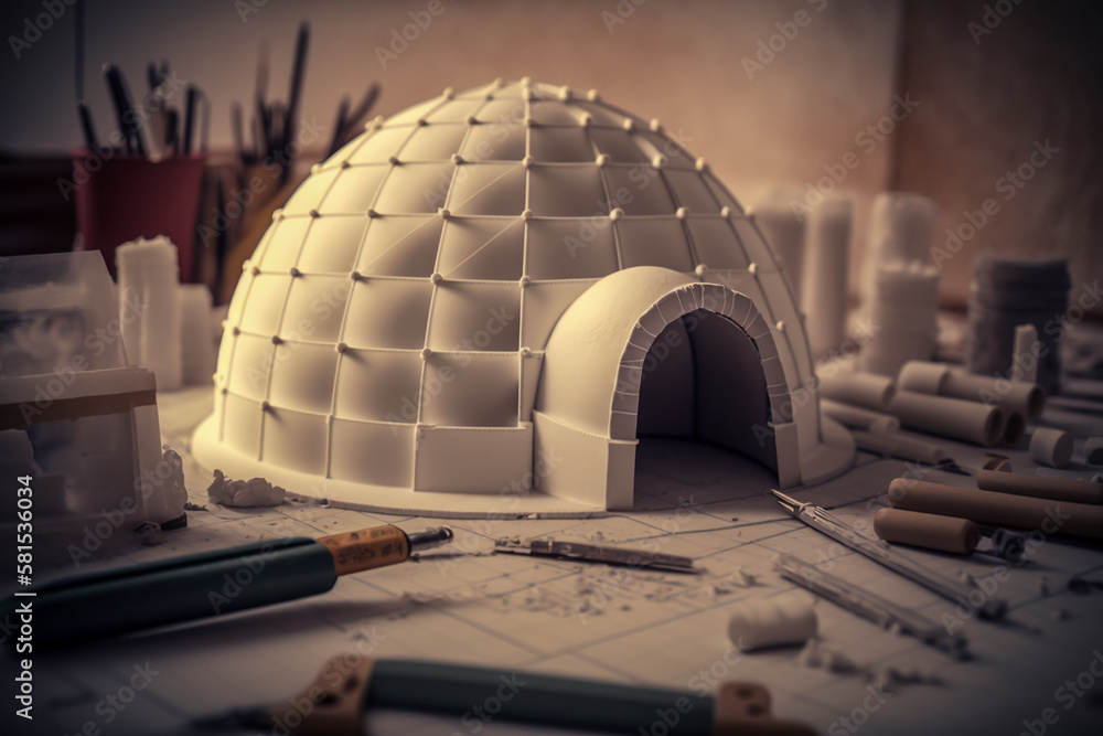 igloo under construction on blueprints, building projects concept, generative ai Stock ...