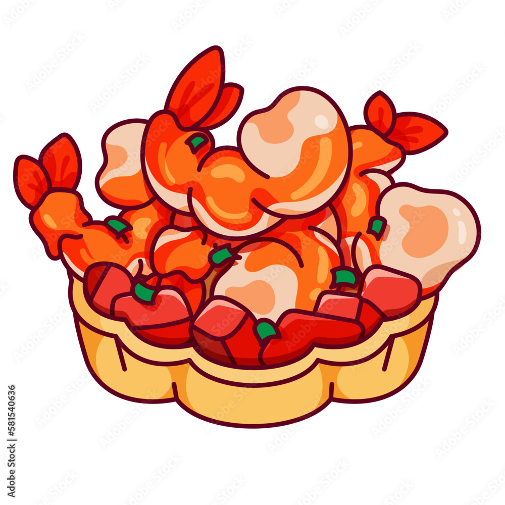 Shrimp tartlets recipe illustration vector. Empanadas de camarones ...