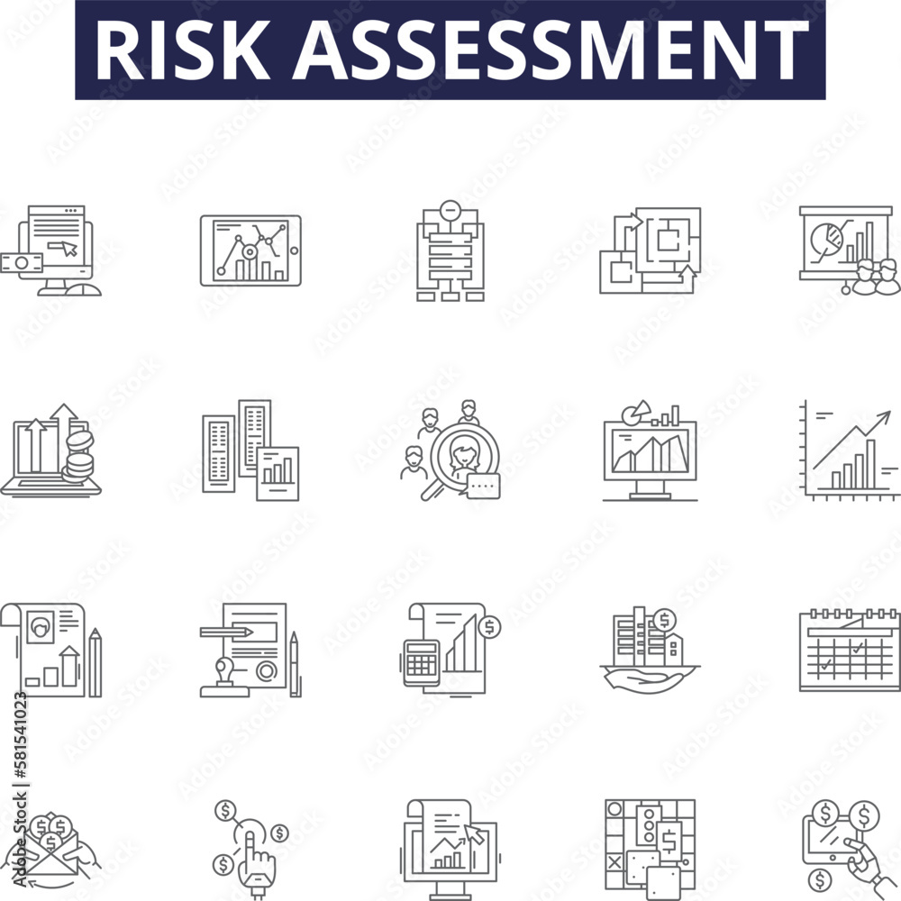 Risk assessment line vector icons and signs. Assessment, Analysis ...