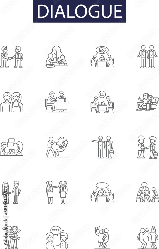Dialogue line vector icons and signs. Talk, Communicate, Negotiate ...