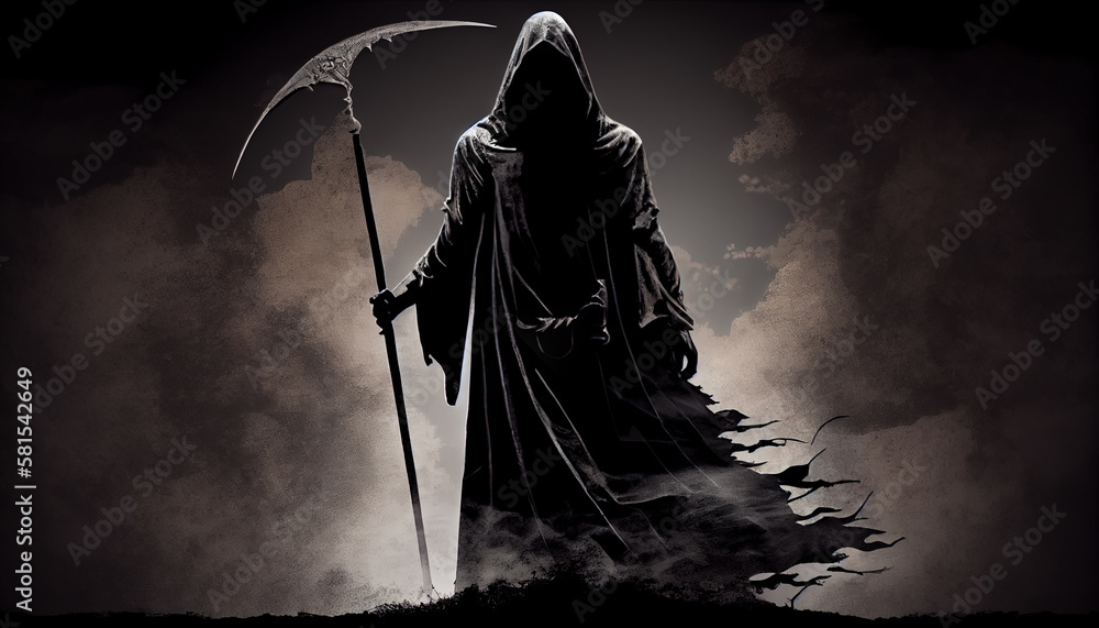 skeleton face in hood, death concept, dark, danger symbol, ai based ...