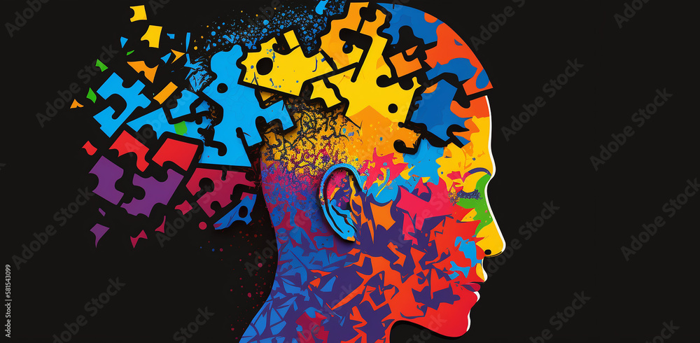 Human head profile and jigsaw puzzle, cognitive psychology or ...