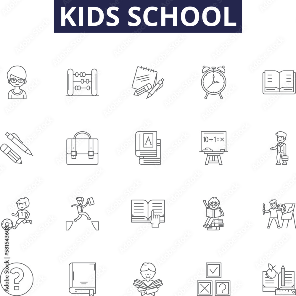 Kids school line vector icons and signs. Kids, School, Learning ...