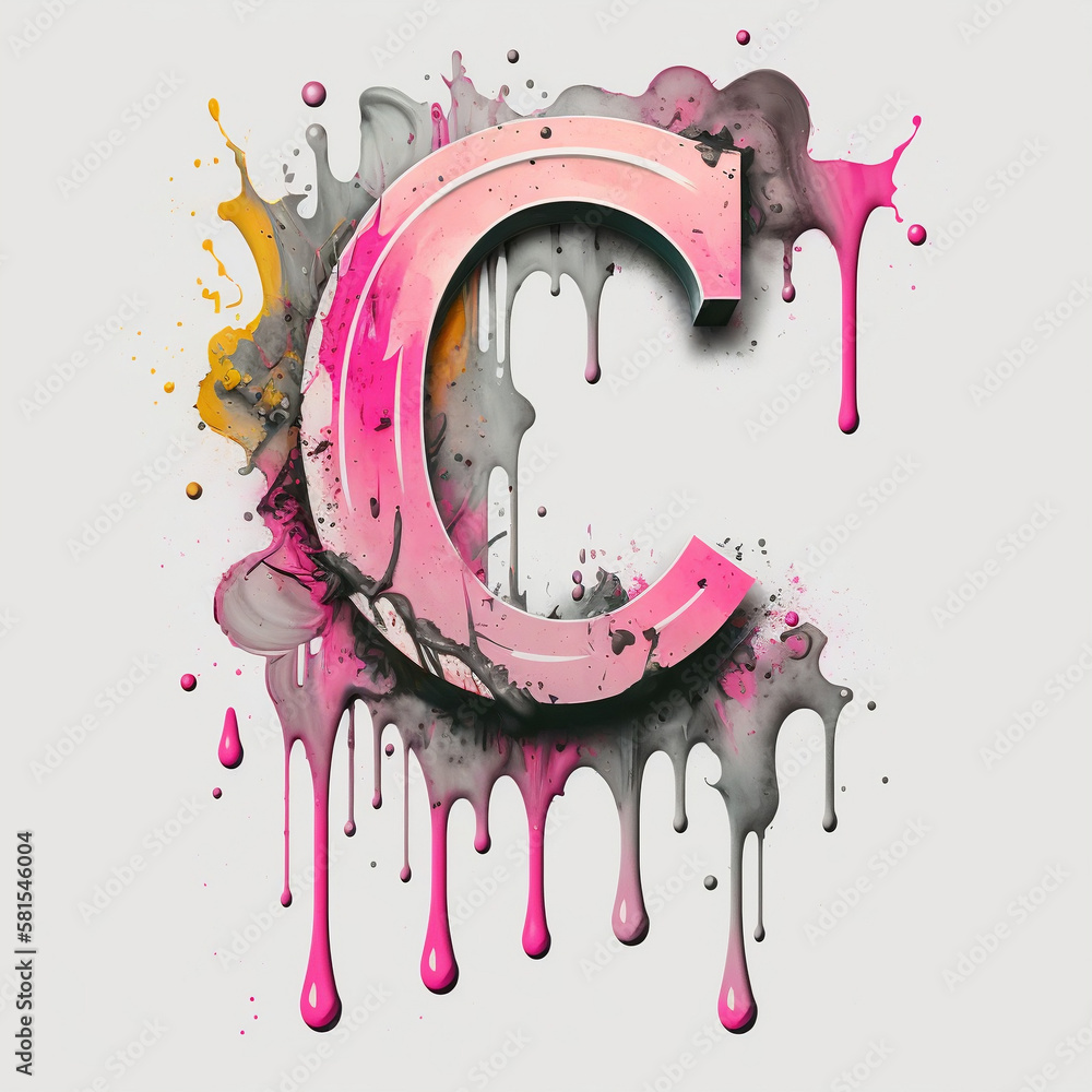Letter C in pink drip style, grey background Stock Illustration | Adobe ...