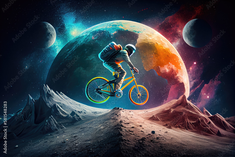 Generative AI illustration of young cyclist with backpack and helmet ...