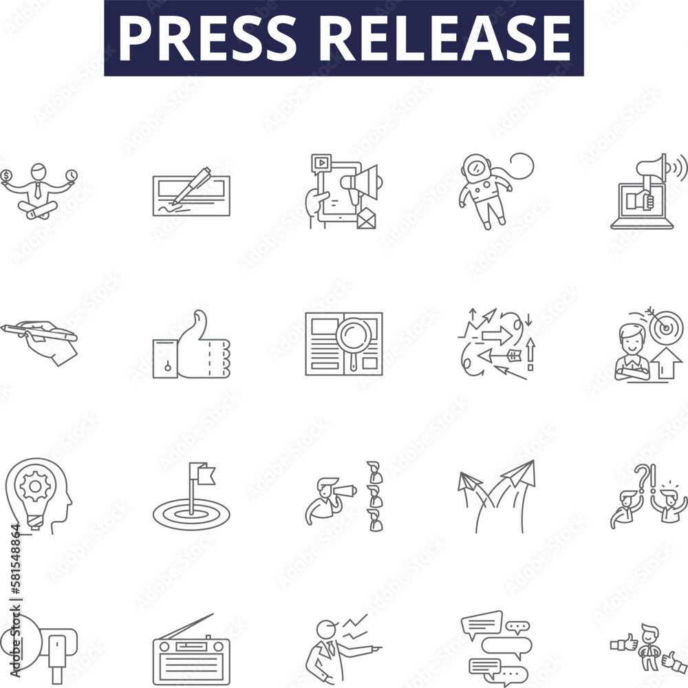 Press release line vector icons and signs. Release, Announcement ...