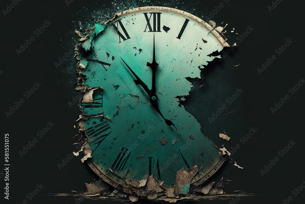 Broken clock illustration over dark background. Generative AI Stock ...