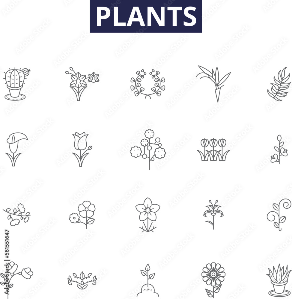 Plants line vector icons and signs. Photosynthesis, Foliage, Botany ...