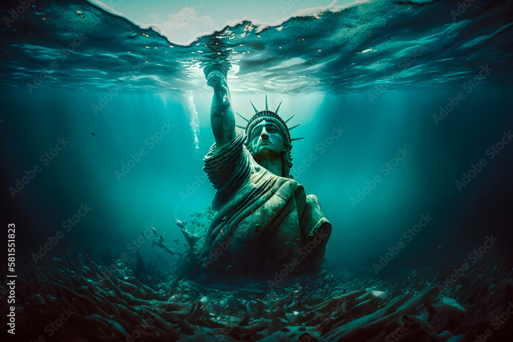 The Statue of Liberty is under water after the sea level has risen ...